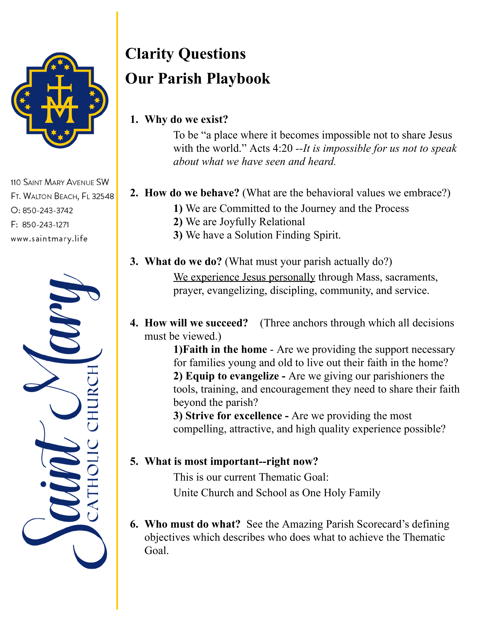Parish Leadership – Saint Mary Catholic Church